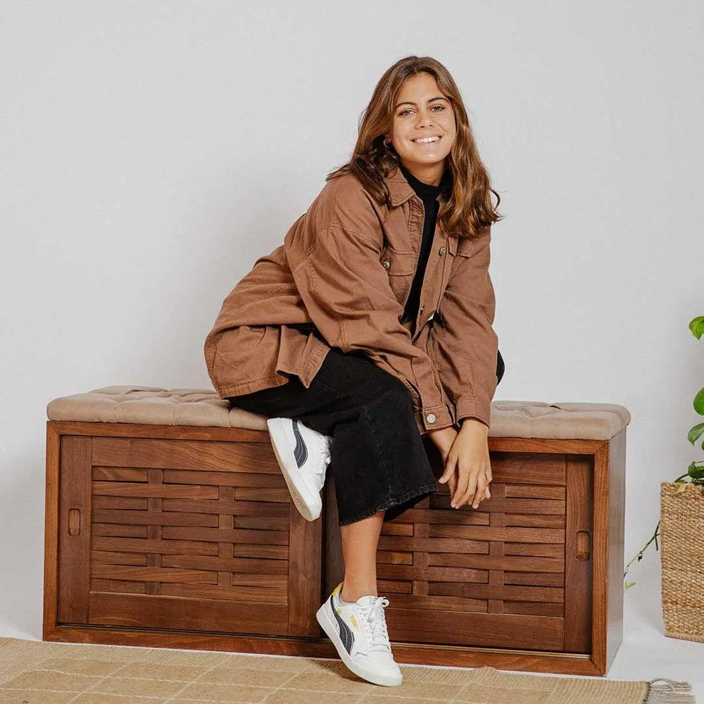 Walnut Sliding Shoe Storage Bench